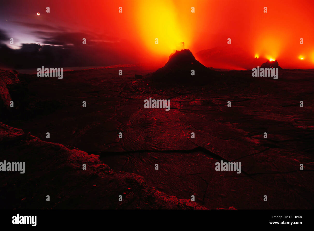 Erupting Spatter Cones in Pu'u O'o Vent and Moon Stock Photo - Alamy