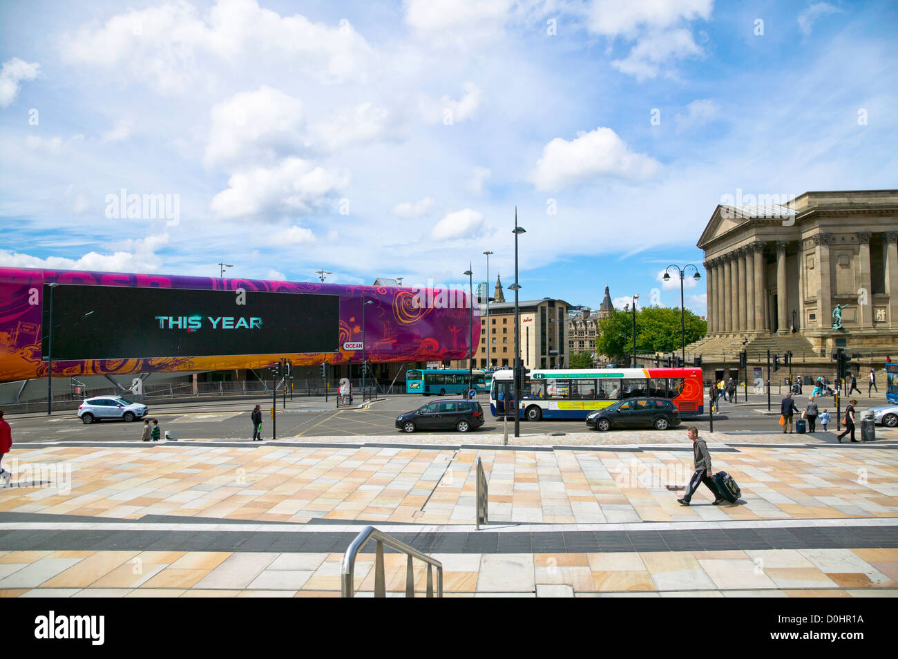 A view across the street to the main entrance of St Georges Hall and a ...