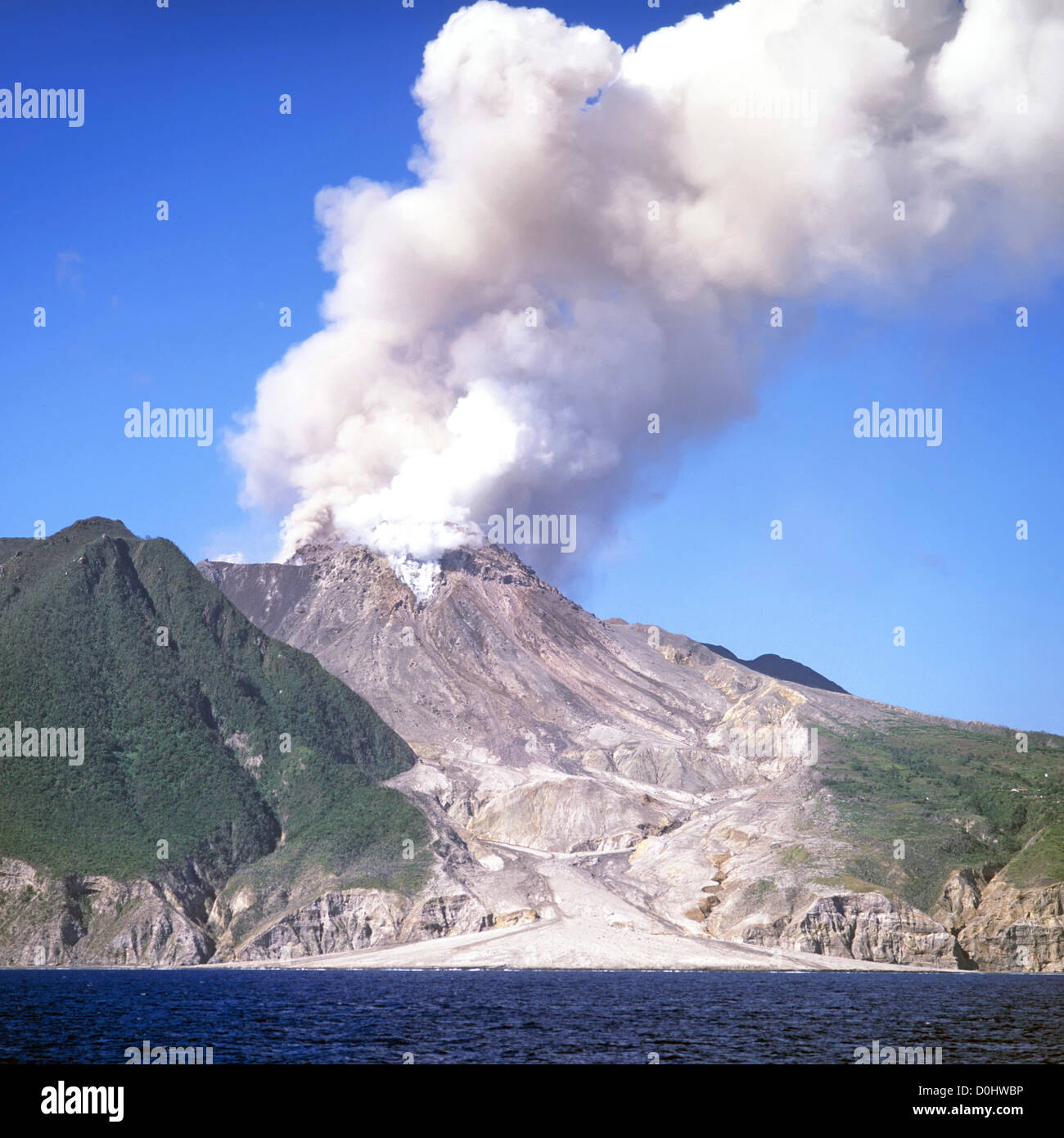 Smoking volcano in Soufriere Hills on Caribbean island of Montserrat ...
