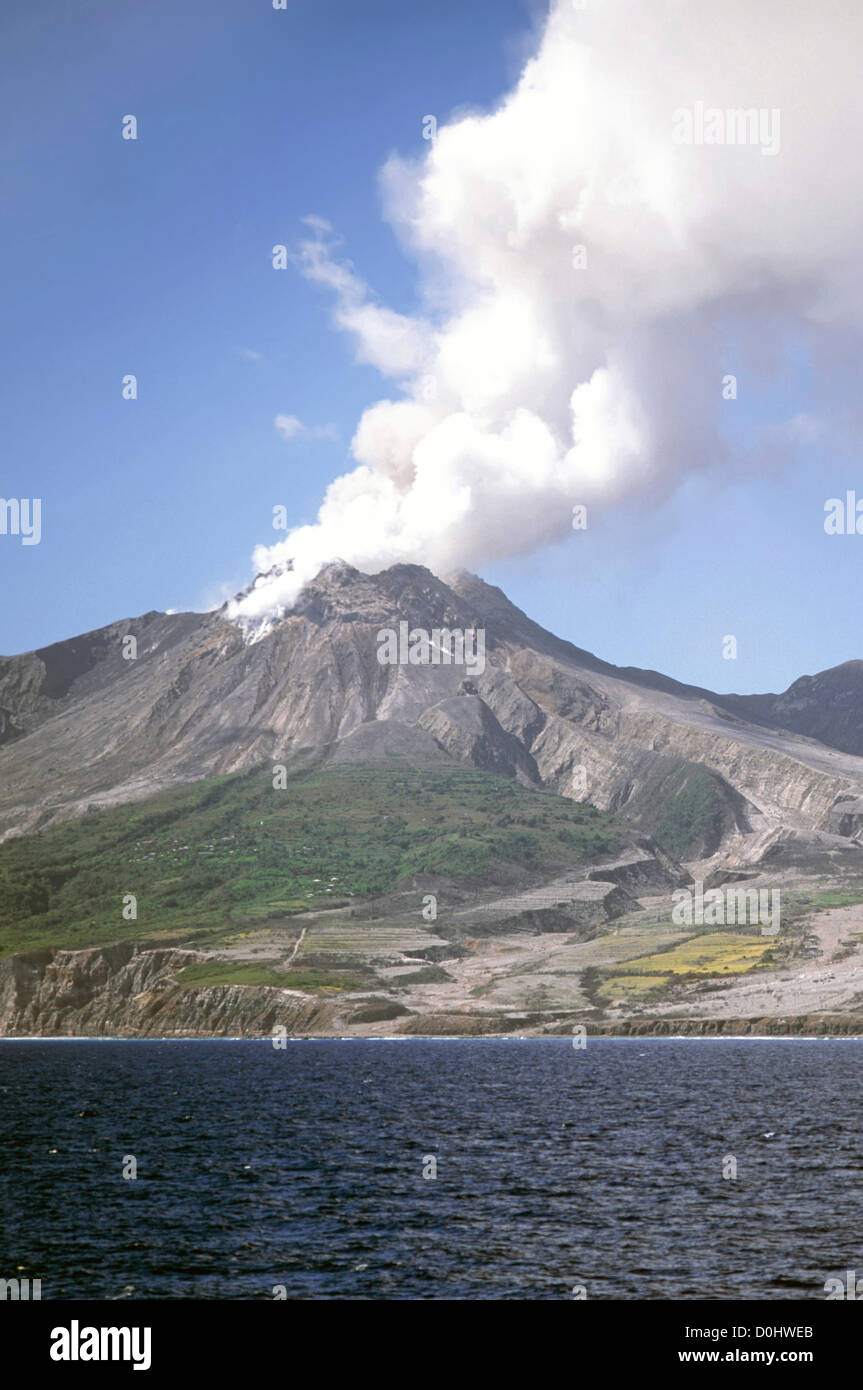 Smoking volcano in Soufriere Hills on Caribbean island of Montserrat ...