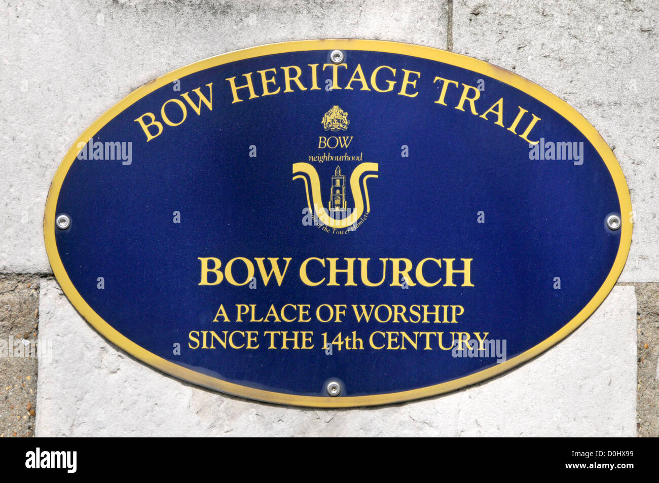 Wall plaque for the Bow Heritage Trail at Bow Church Tower Hamlets East ...