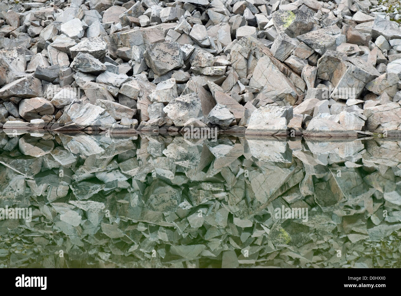 Talus slope on edge of small lake in Oregon's Wallowa Mountains Stock ...