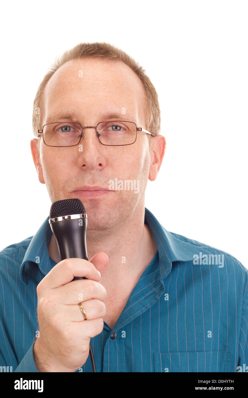 Business person with microphone Stock Photo - Alamy