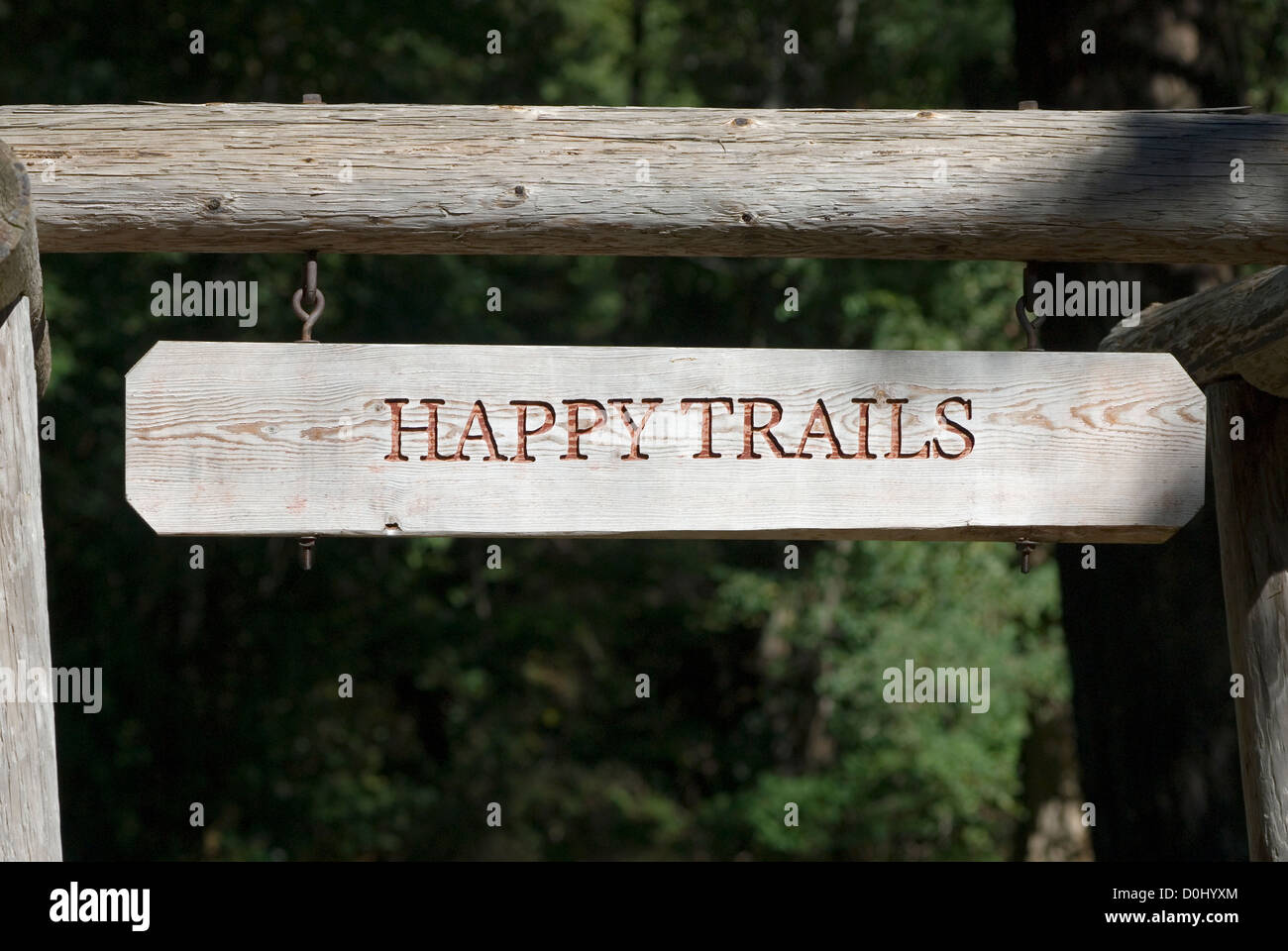 Happy Trails sign on the gate of ranch in Eastern Oregon Stock Photo ...