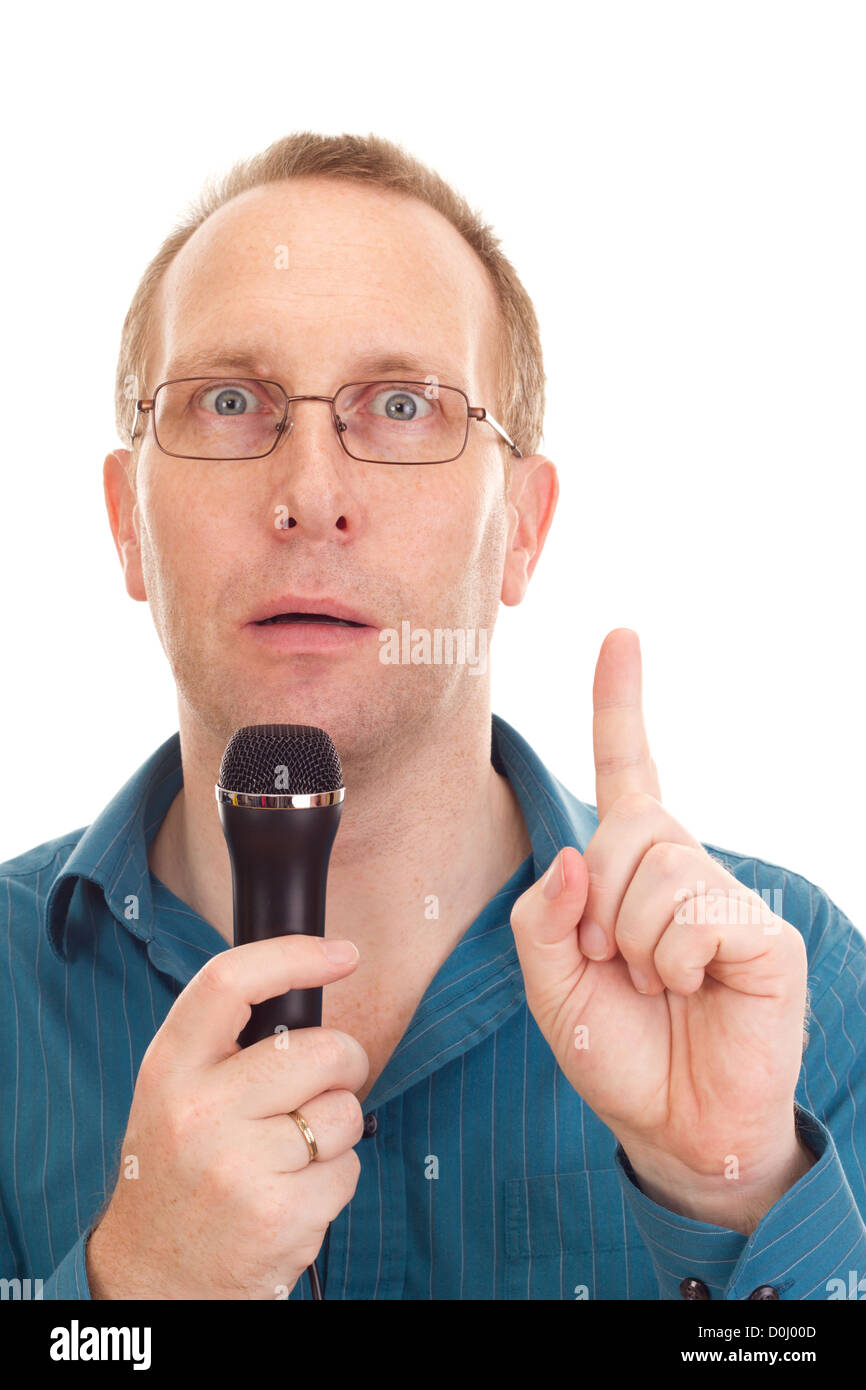 Business person with microphone Stock Photo - Alamy