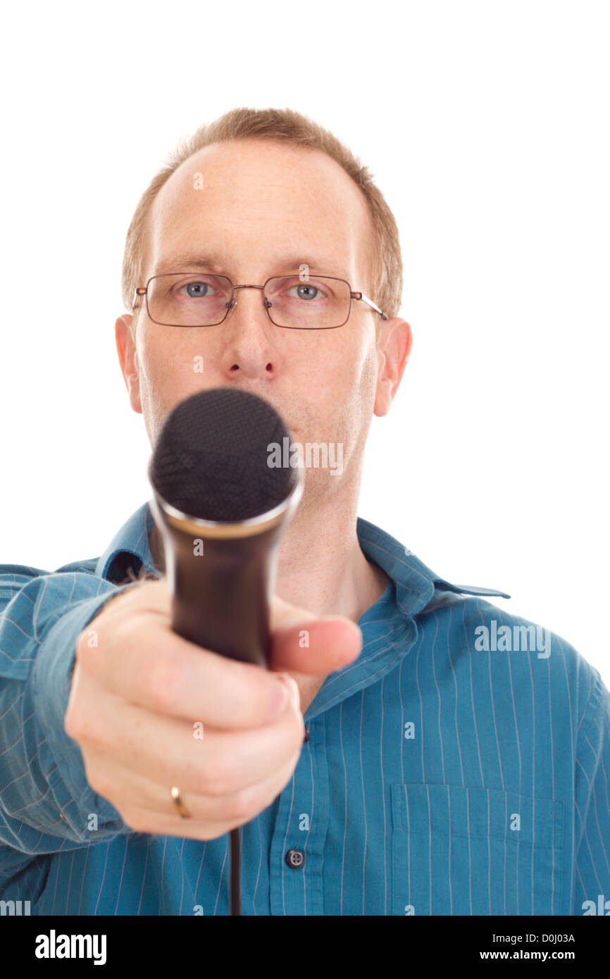 Business person with microphone Stock Photo - Alamy