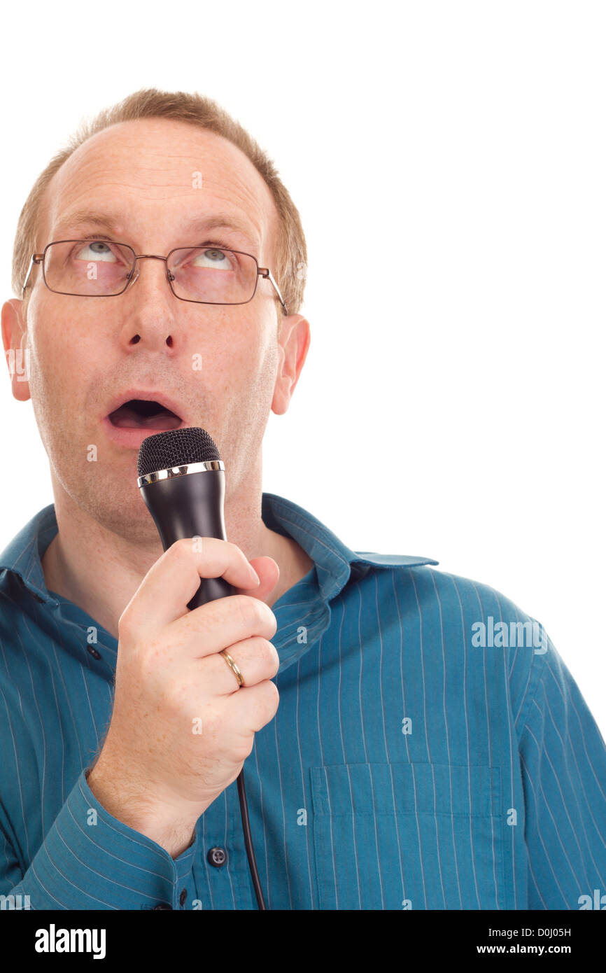Business person with microphone Stock Photo - Alamy