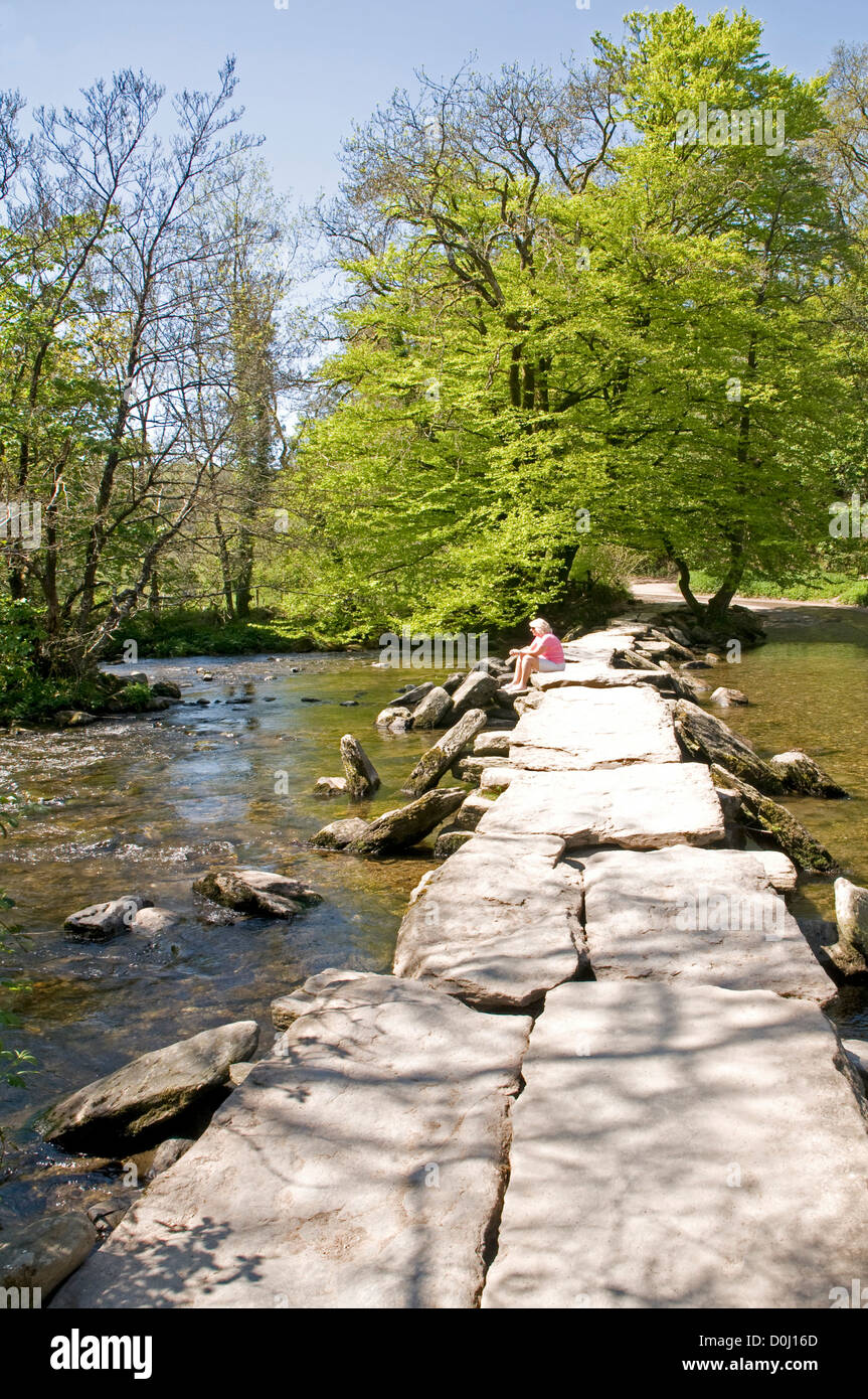 Tarr Steps ancient clapper bridge, Exmoor, Somerset Stock Photo - Alamy