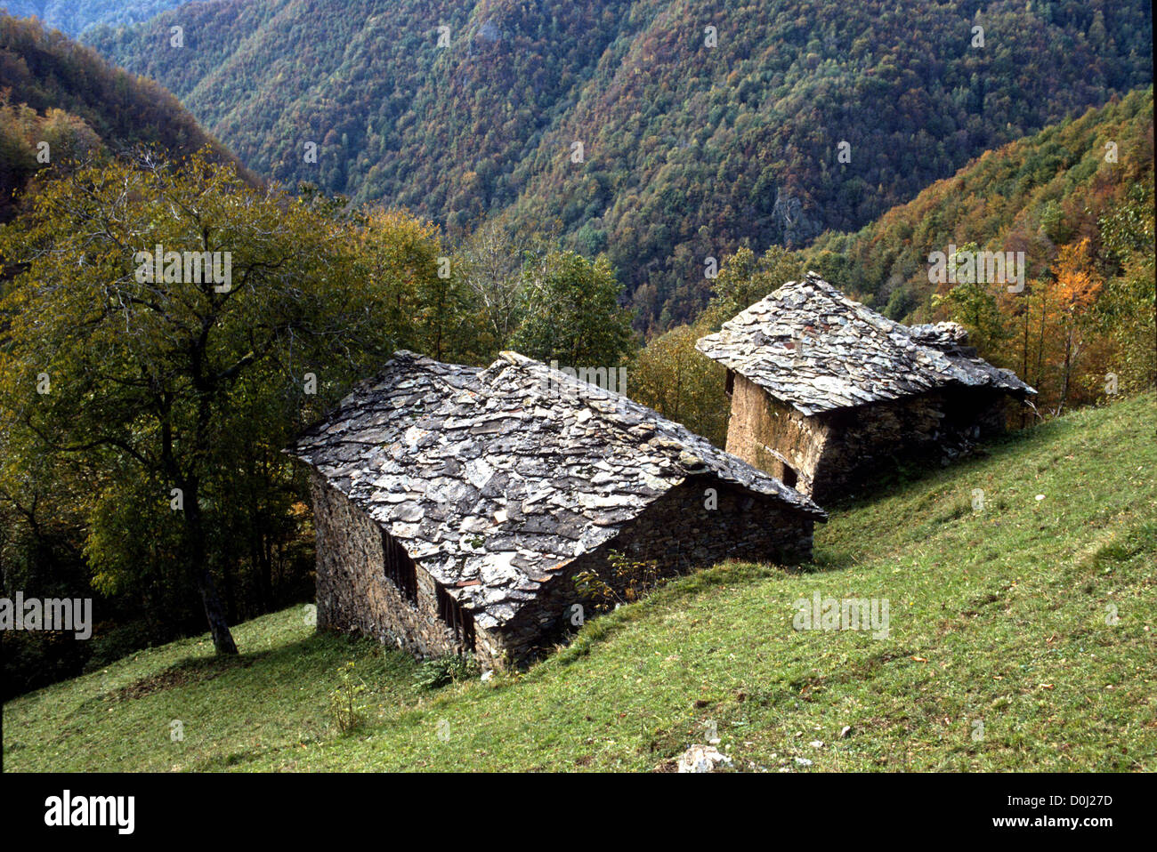 CHARACTERISTIC STONE-BUILT MOUNTAIN HOMESTEAD -PIEDMONT -ITALY Stock ...
