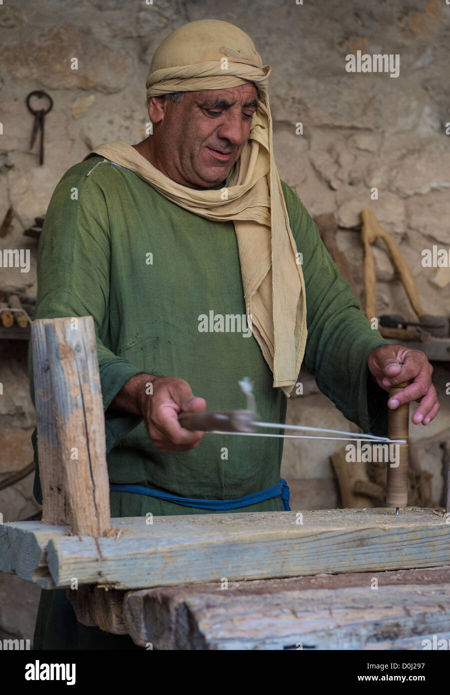 Palestinian carpenter work with traditional tools in Nazareth Village ...
