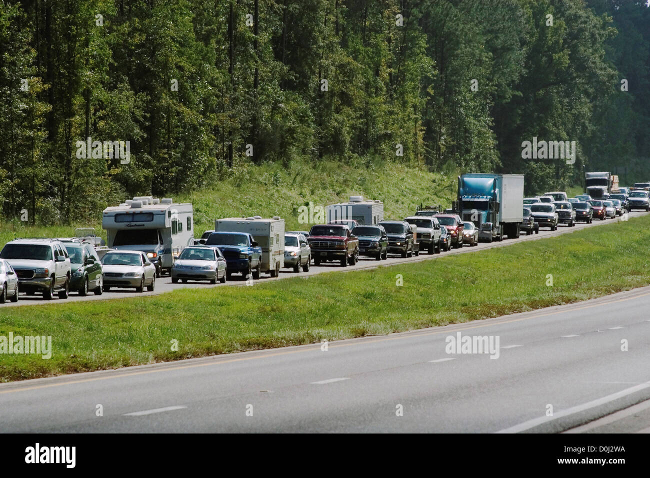 Heavy Evacuation Traffic Jams a Highway While the Opposite Lanes are ...