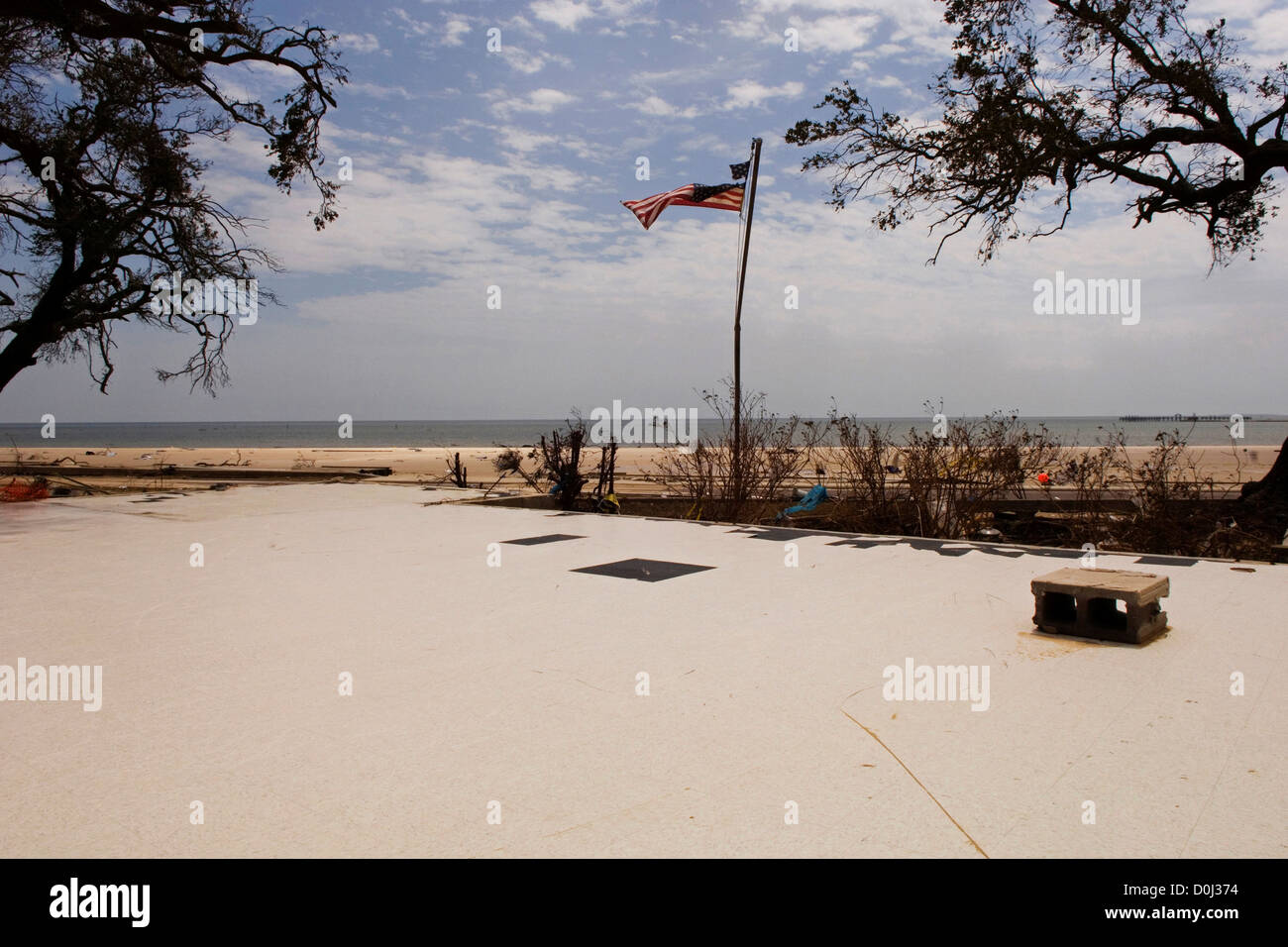 Nothing But a Flag and Foundation Remain Stock Photo - Alamy