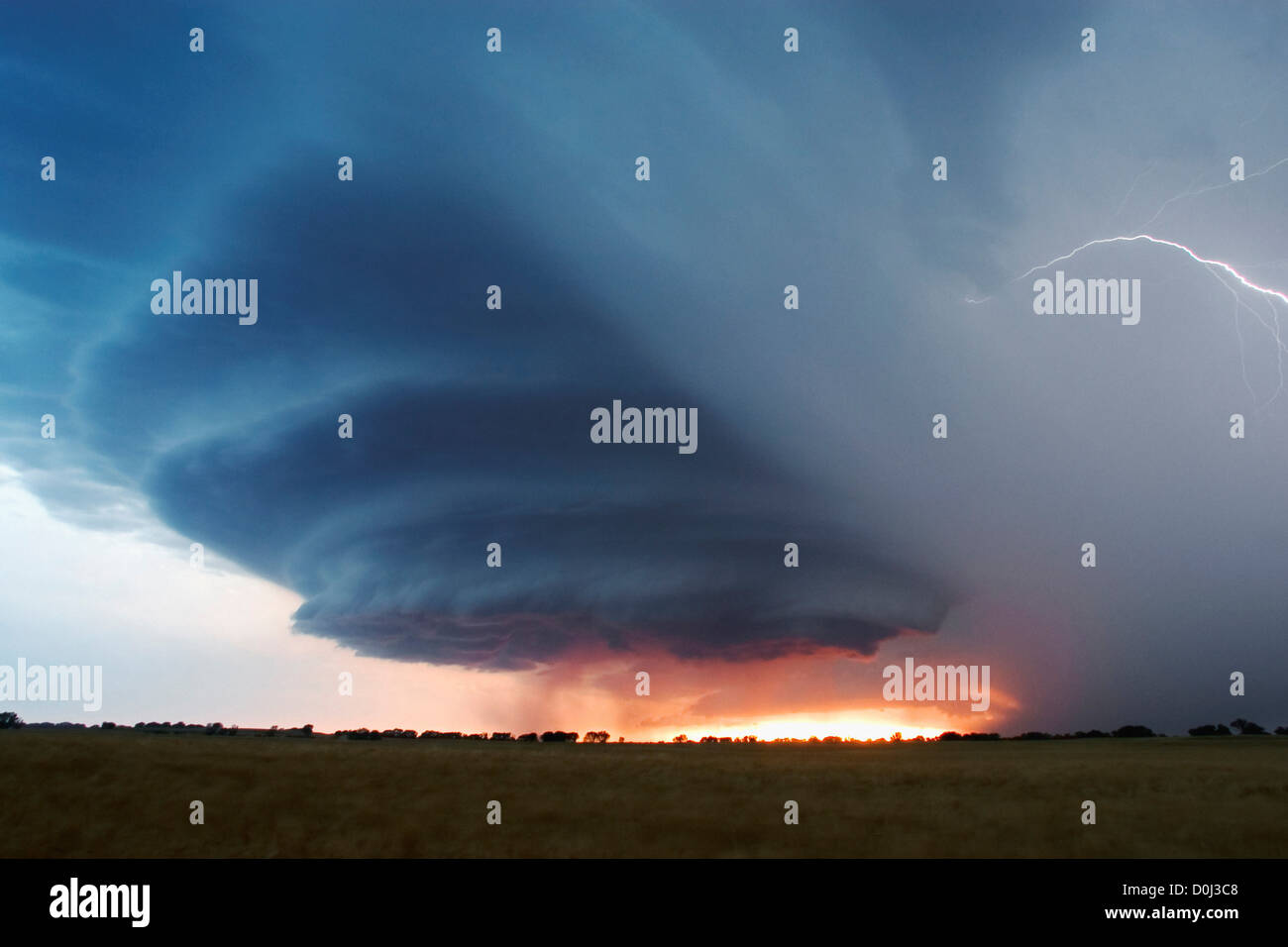 Cloud To Cloud Lightning During a Sunset Supercell Thunderstorm Stock ...