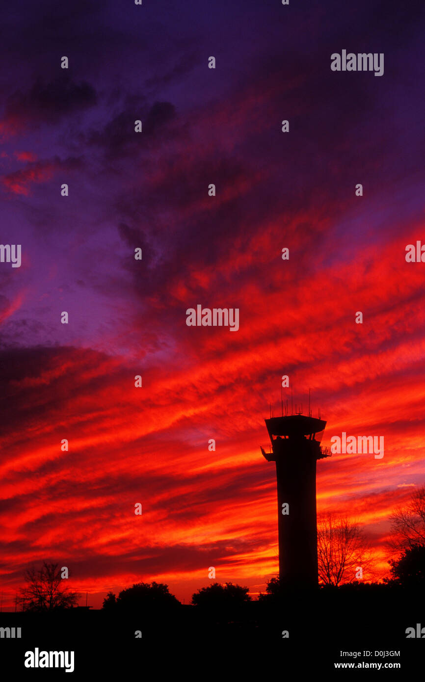 Airport Tower at Sunset Stock Photo - Alamy