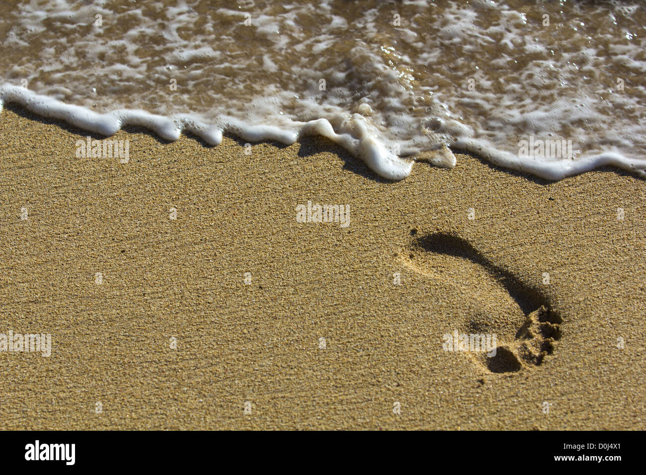 Footprint at beach with waves Stock Photo - Alamy