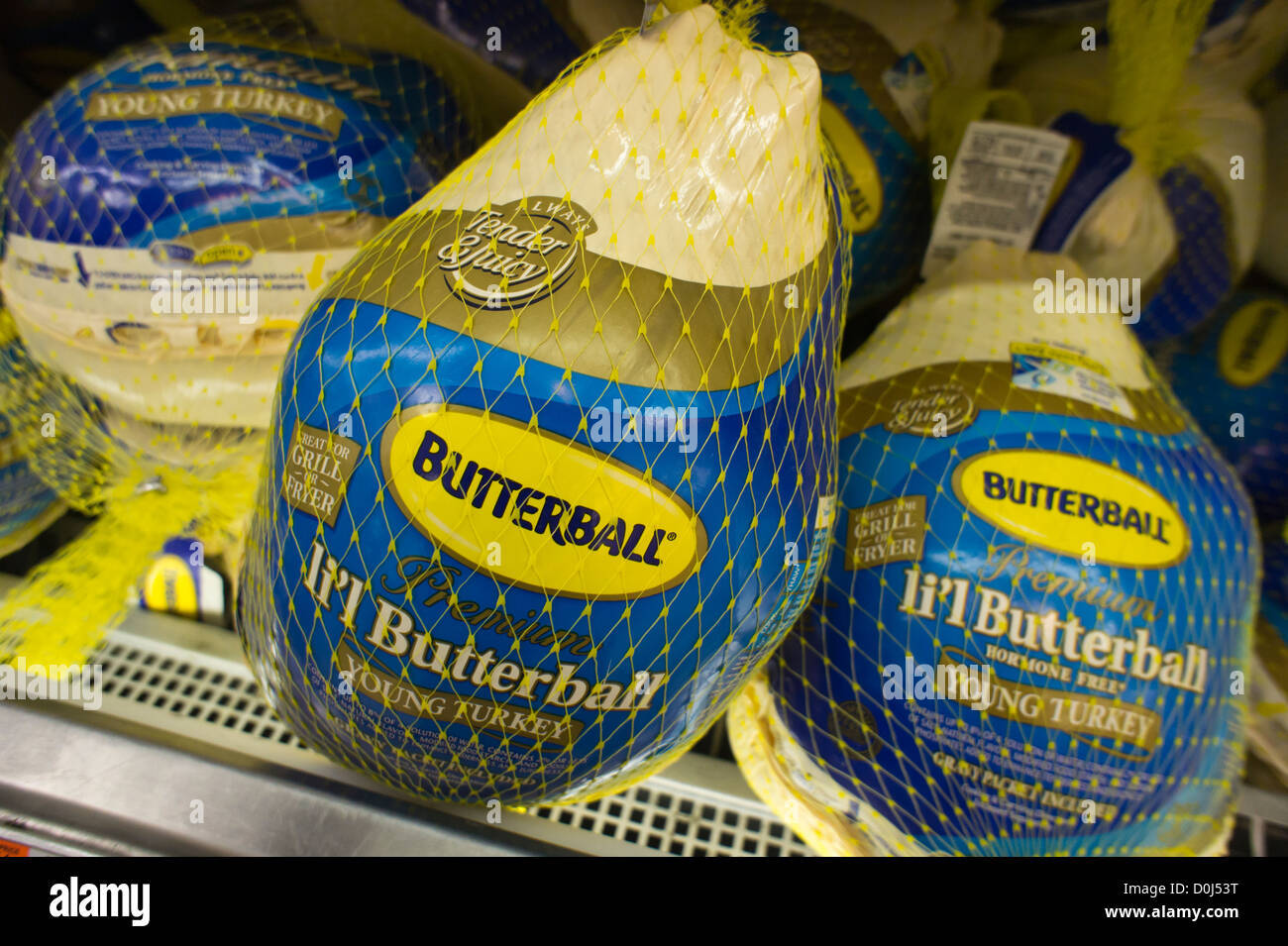 Butterball brand frozen Turkeys for sale in a supermarket in New York ...
