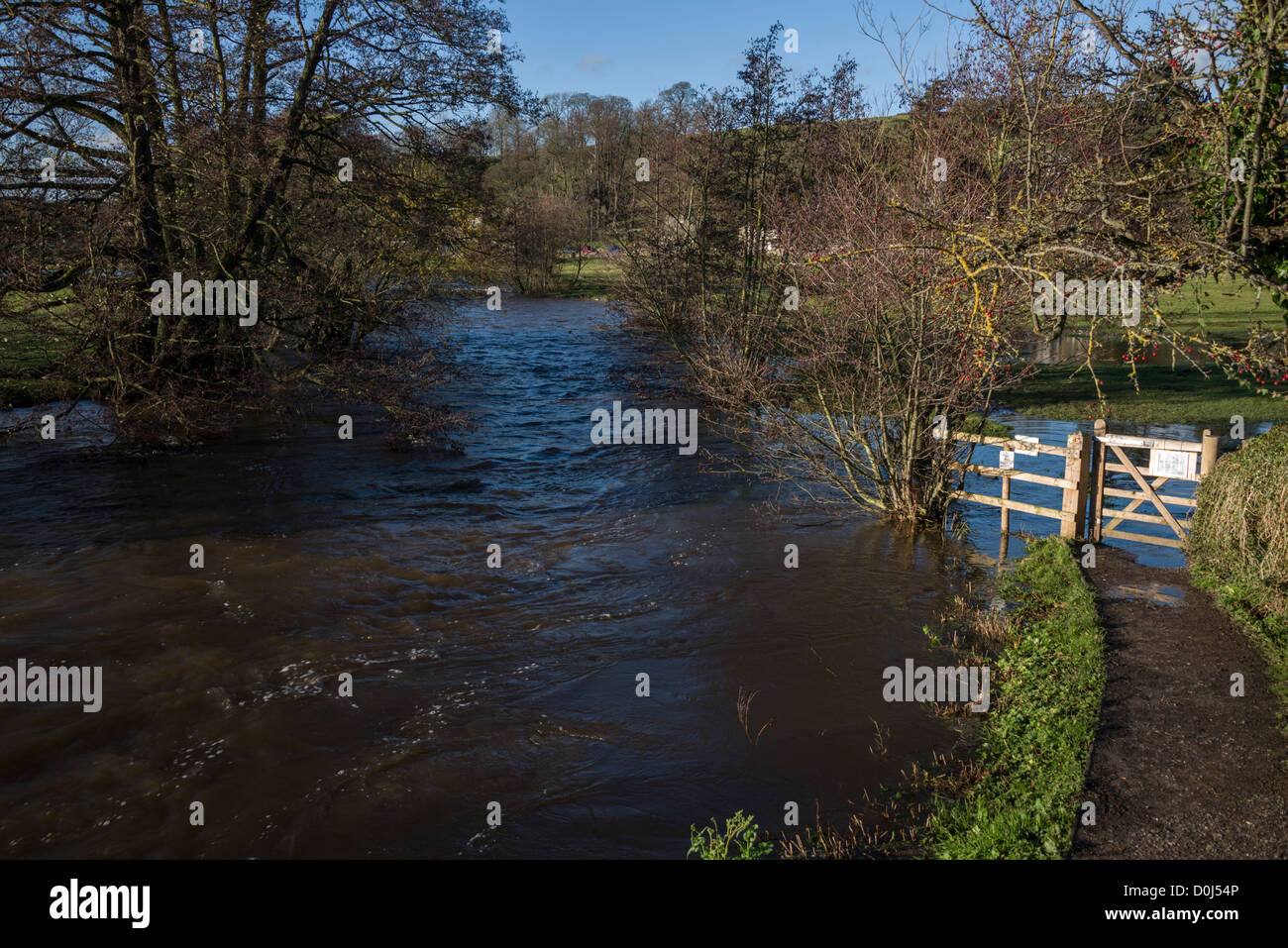 Flooded River Wye after heavy rainfall in Northern England Bakewell ...