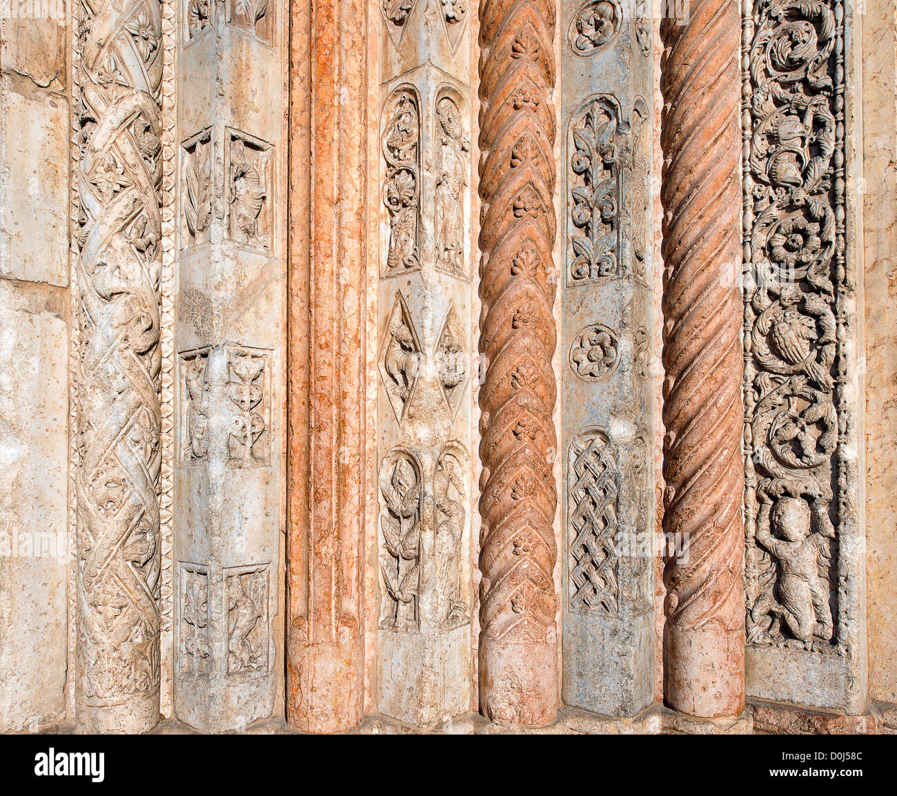 Detail of the decoration of the portal of the Cathedral of Verona, in ...