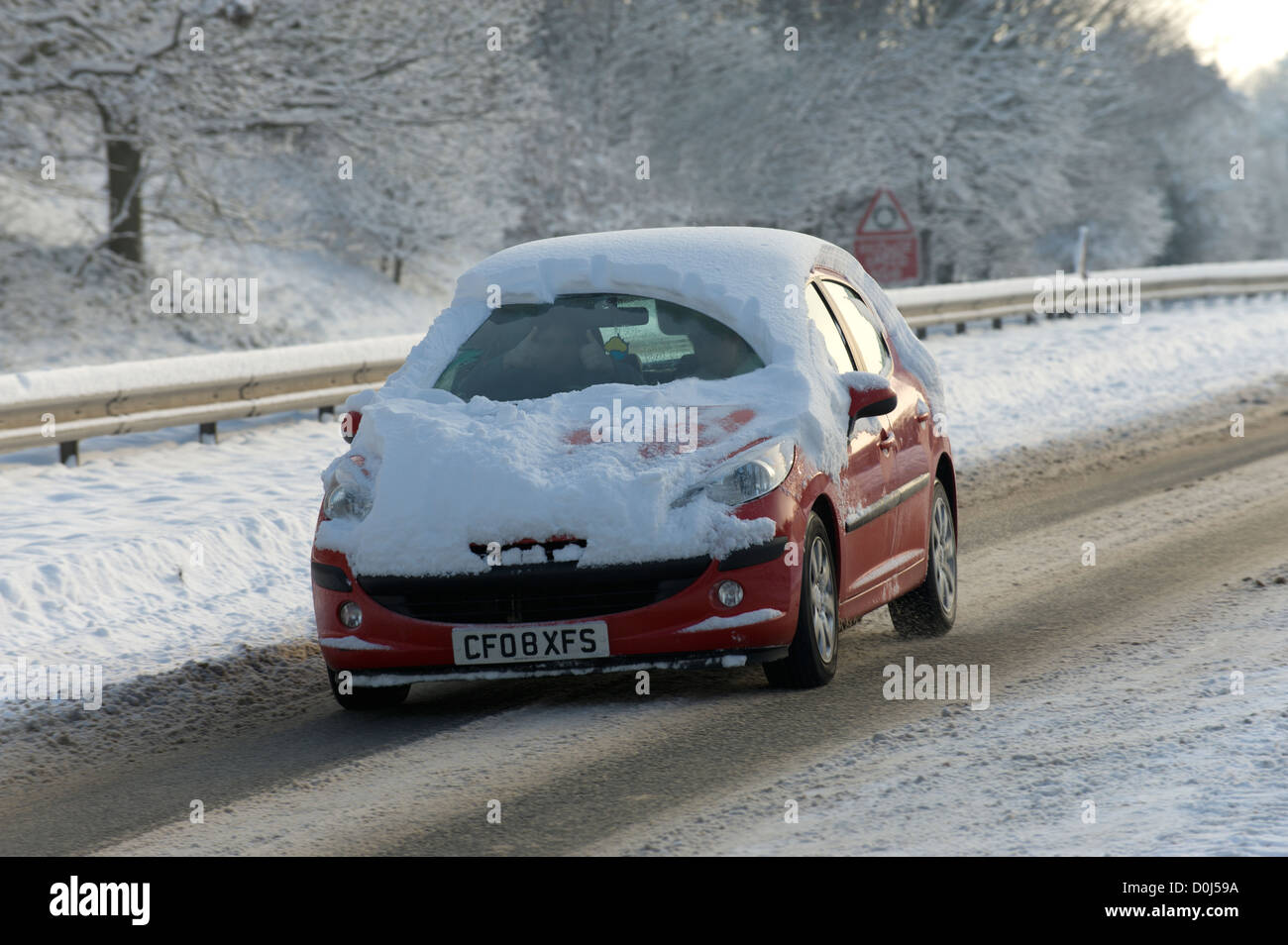 A car driving through snow outside Worcester Stock Photo - Alamy