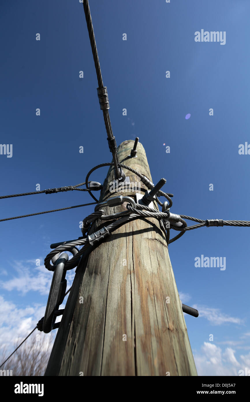 Pole with cables attached to it Stock Photo - Alamy