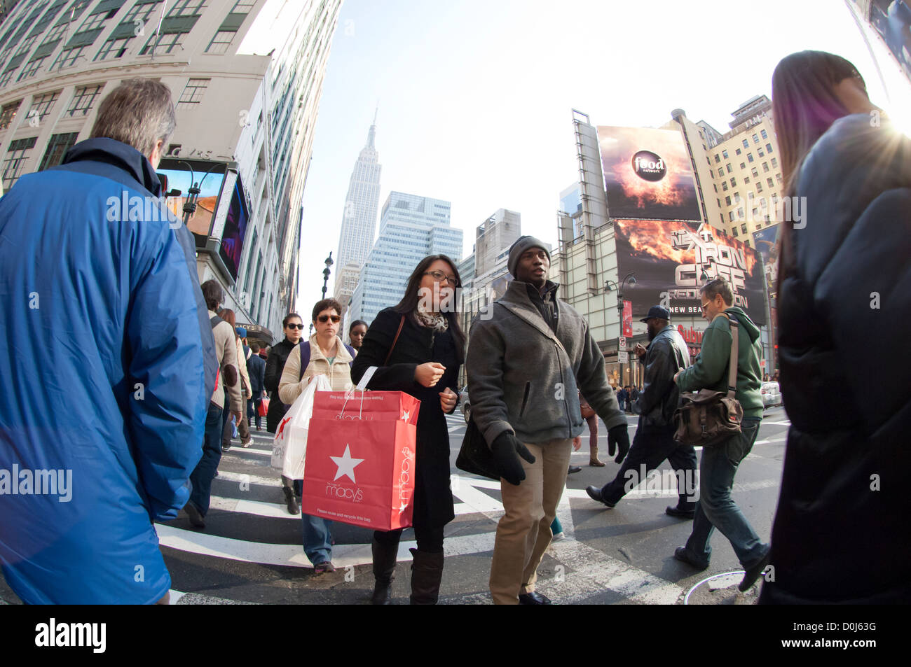 Shoppers in the Herald Square shopping district in New York looking for bargains on Black Friday ...