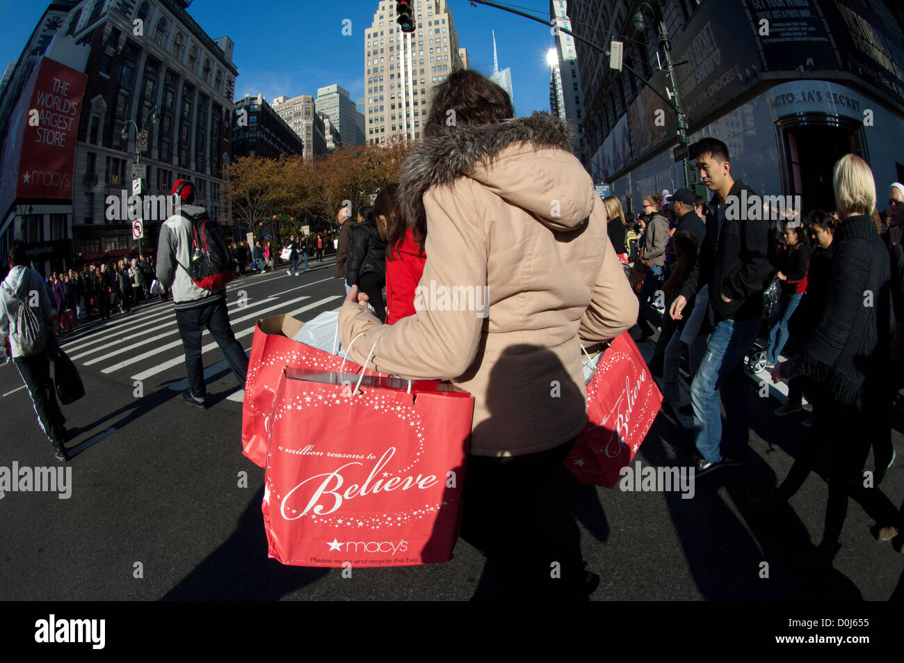 Shoppers in the Herald Square shopping district in New York looking for bargains on Black Friday ...