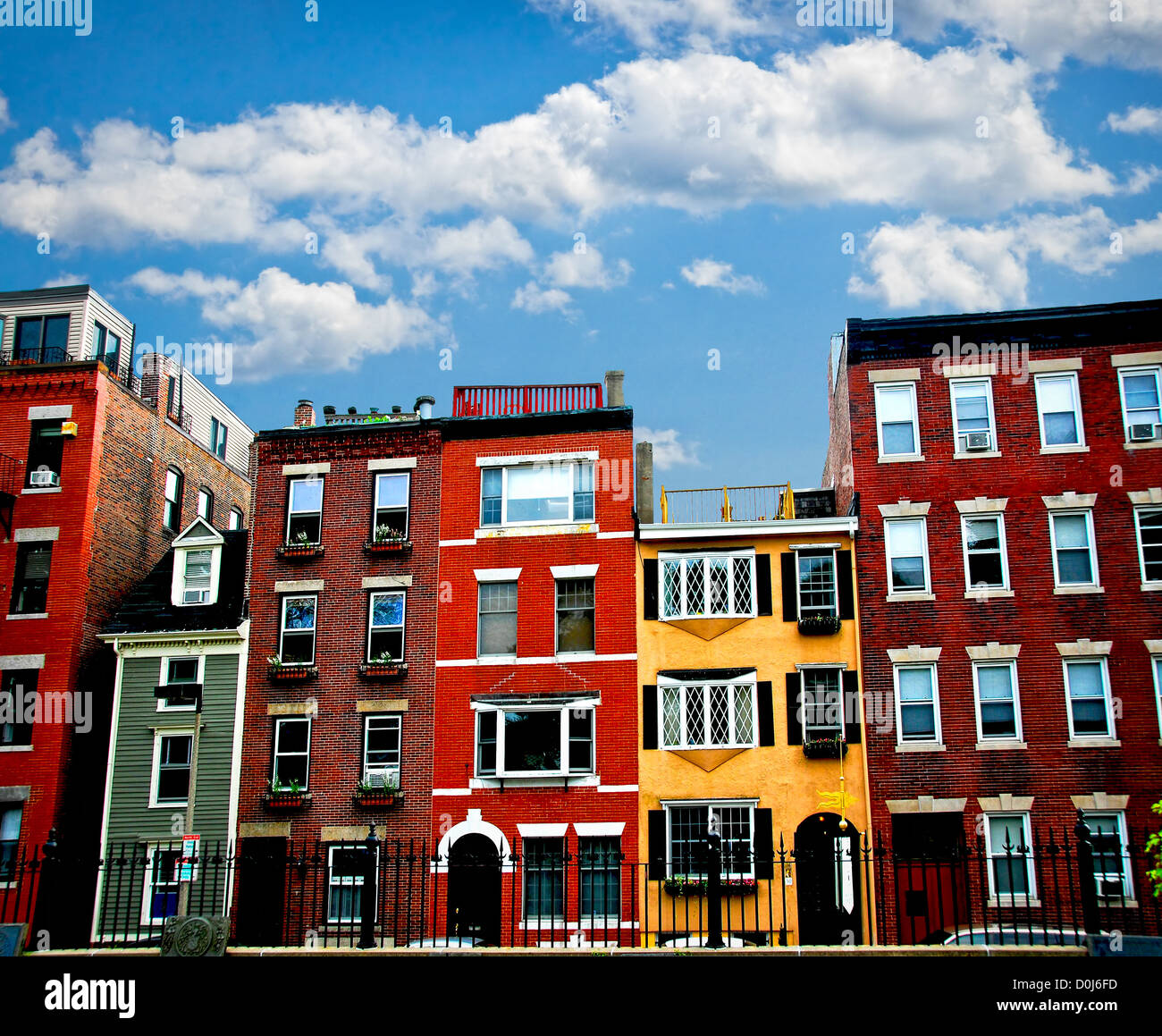 Row of brick houses in Boston historical North End Stock Photo - Alamy