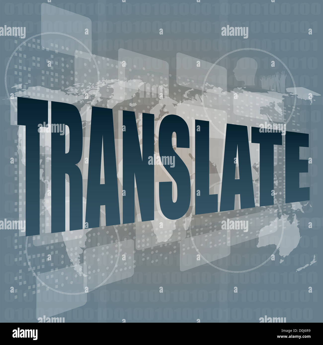 business concept: words translate on digital screen and world map Stock ...