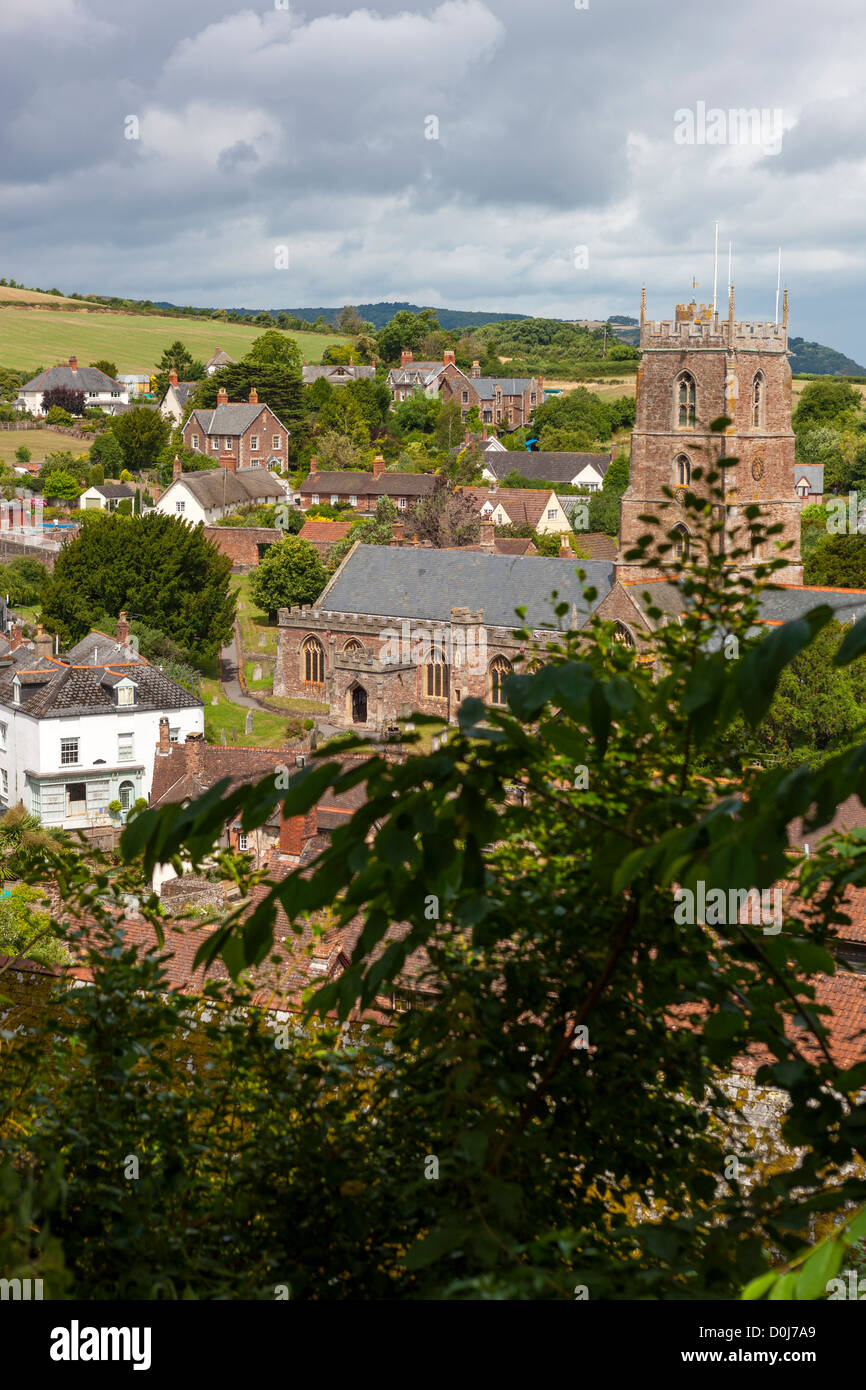 View from Castle Dunster over village of Dunster, Exmoor National Park ...