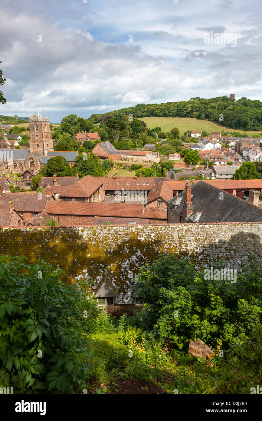 View from Castle Dunster over village of Dunster, Exmoor National Park ...