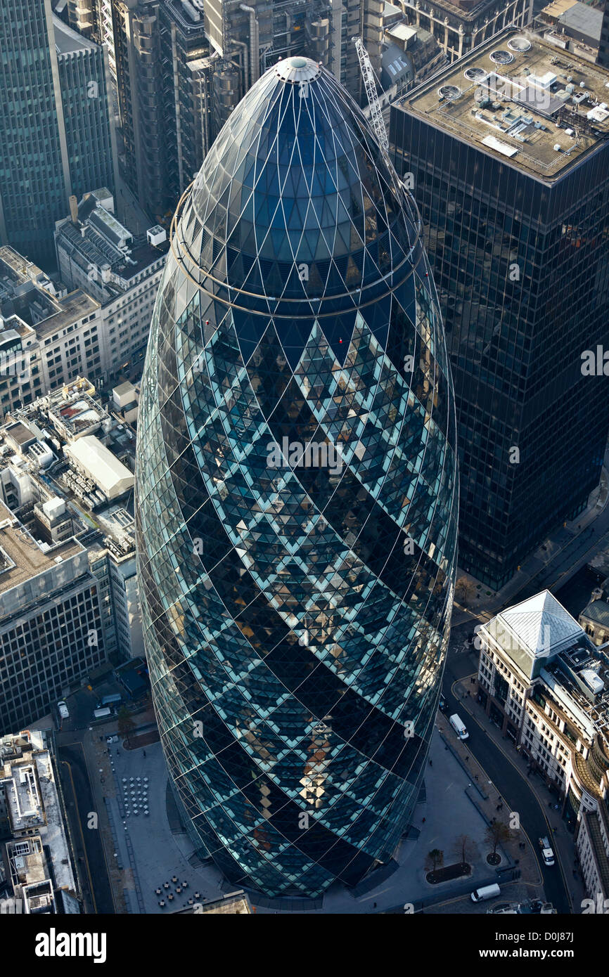 Aerial view of 30 St Mary Axe otherwise known as The Gherkin Stock ...