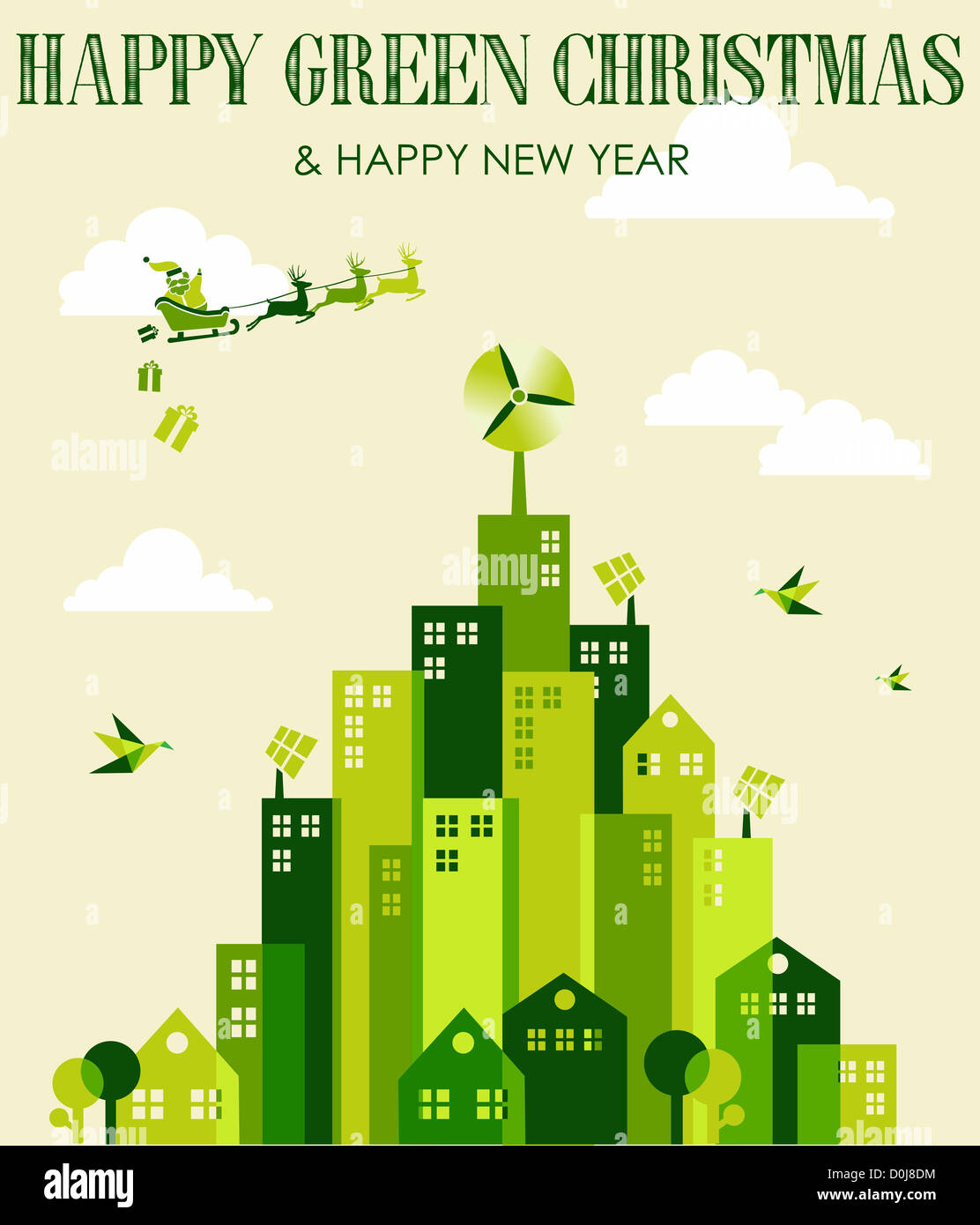 Happy green environment Christmas greeting card. Vector illustration ...