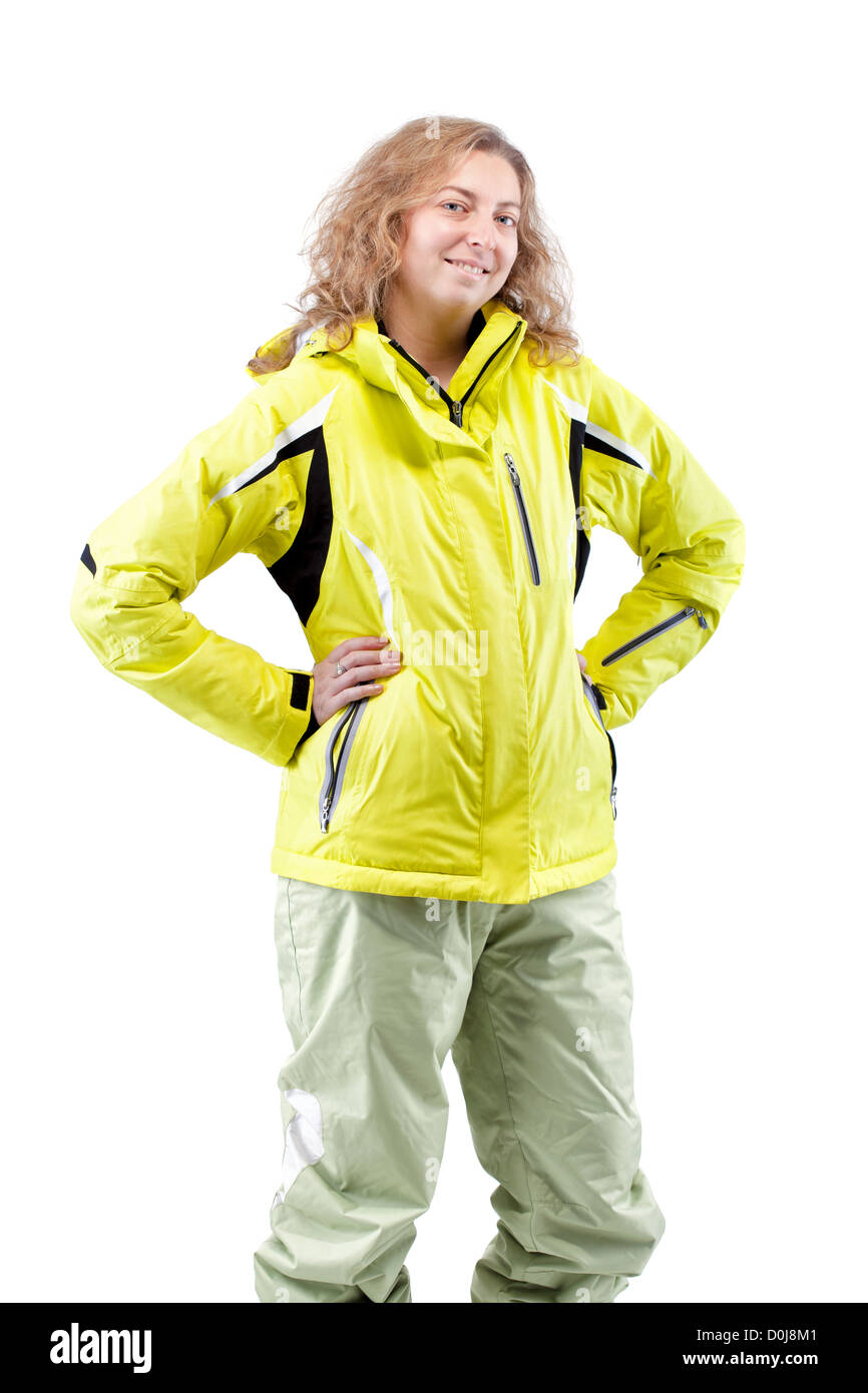 female skier portrait isolated on white background Stock Photo - Alamy