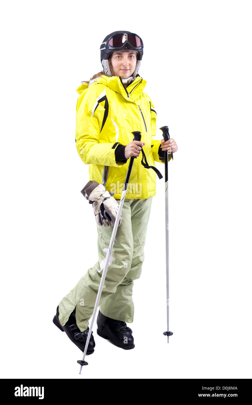 female skier portrait isolated on white background Stock Photo - Alamy