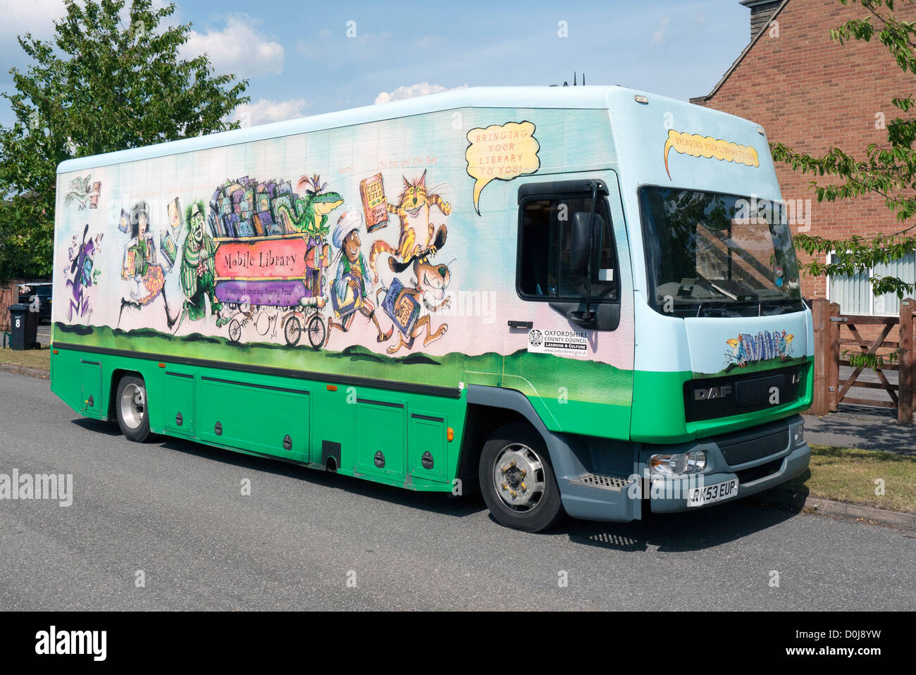 An Oxfordshire County Council mobile library parked in Radley village ...