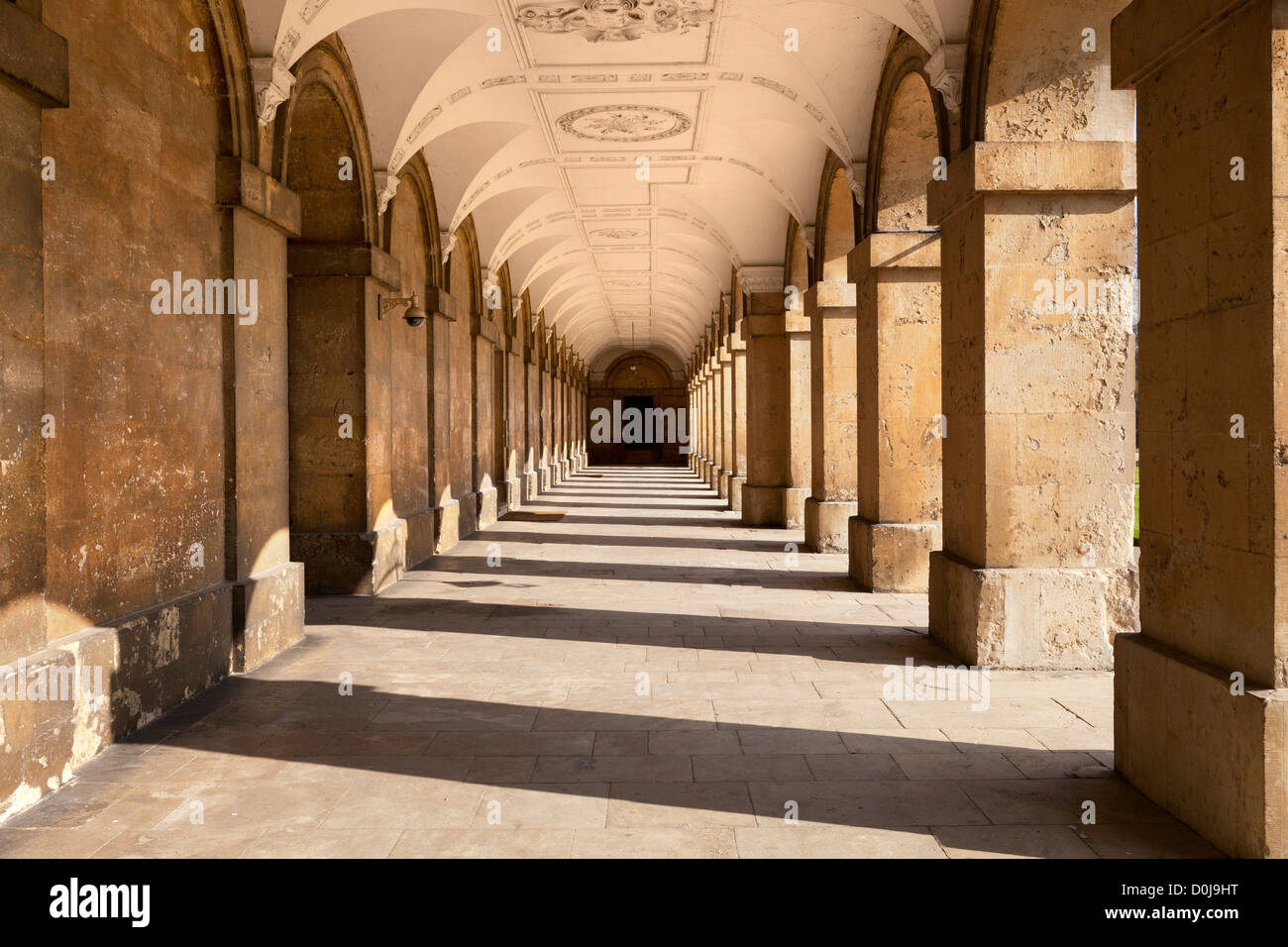 A sunlit corridor at Magdalen College in Oxford Stock Photo - Alamy