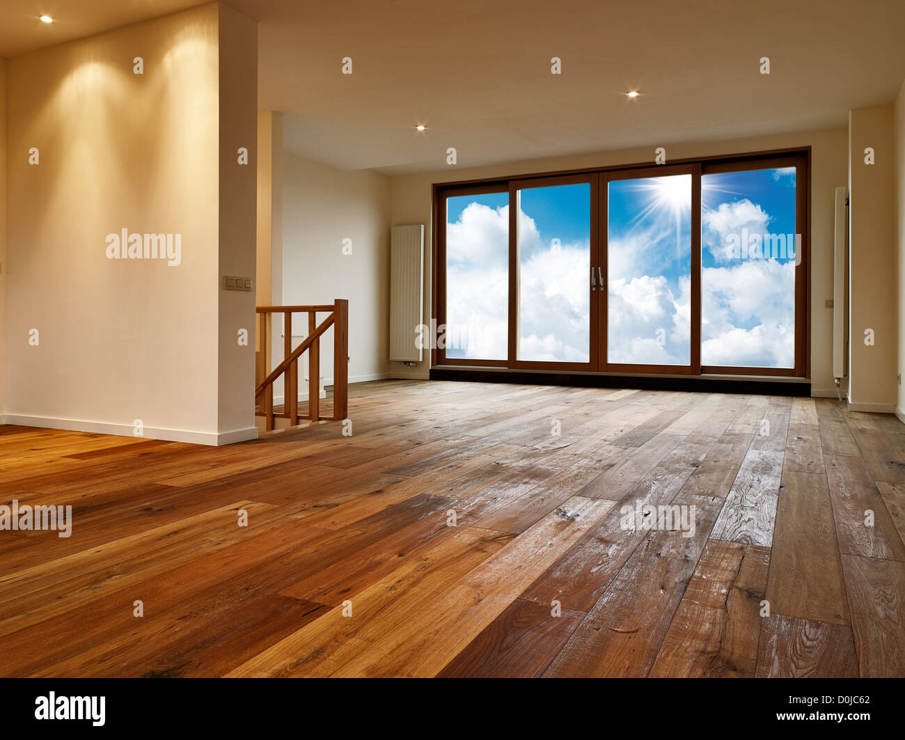Empty big living room, there is a path for the windows Stock Photo - Alamy