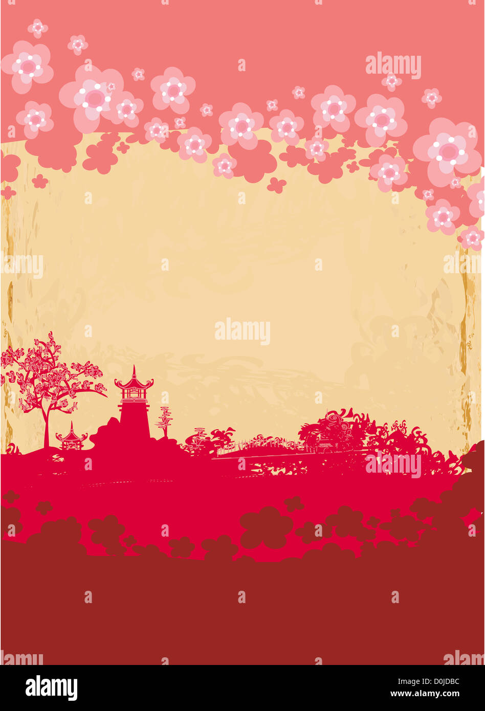 old paper with Asian Landscape Stock Photo - Alamy