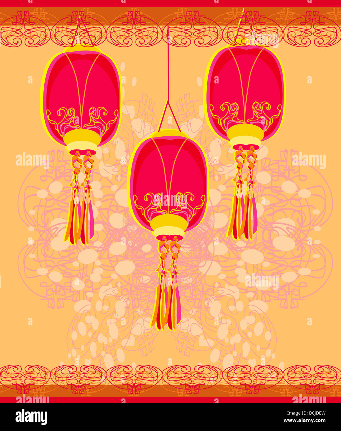 Chinese New Year card with Chinese lanterns Stock Photo - Alamy