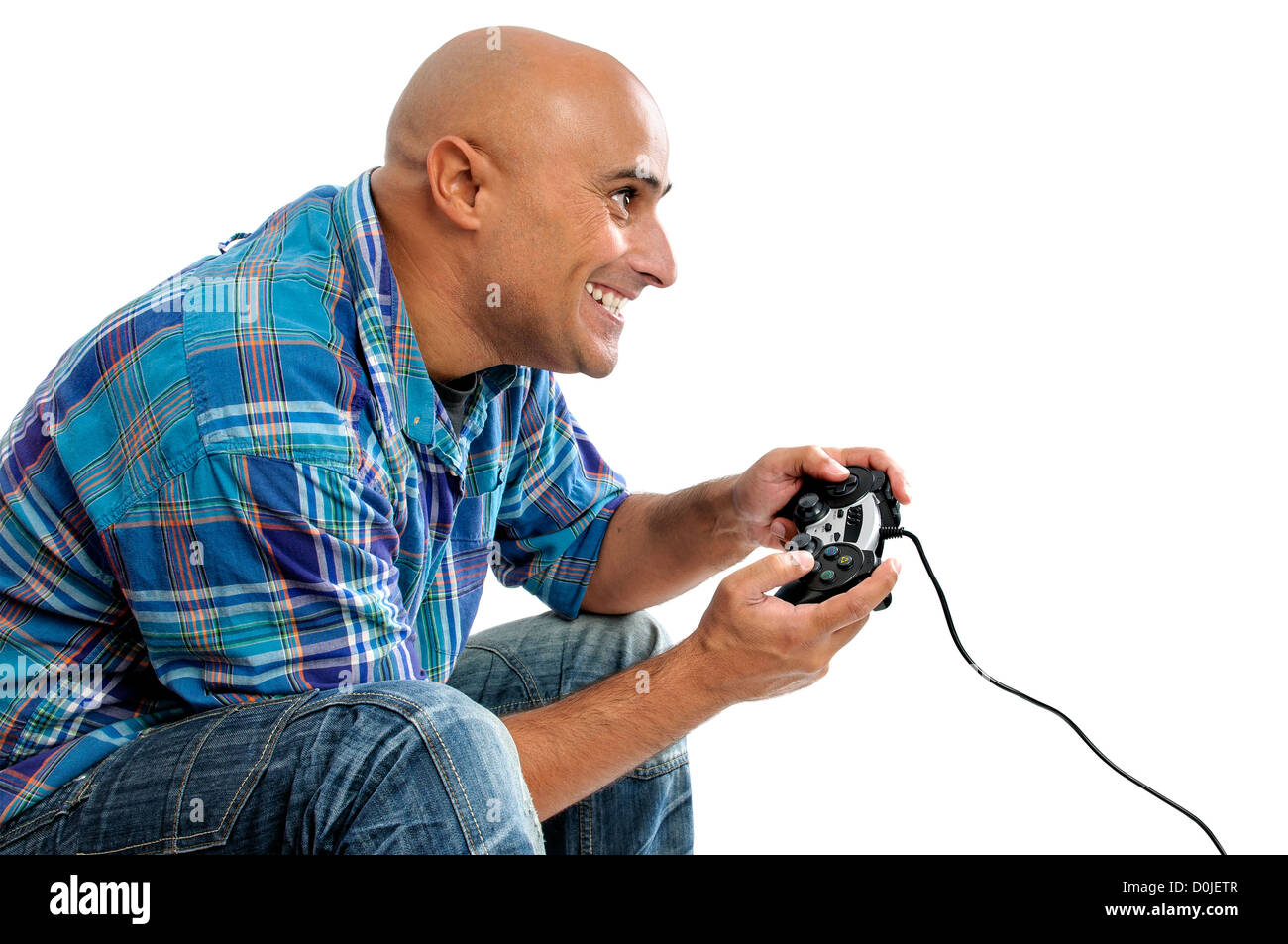 Man playing video games isolated in white Stock Photo - Alamy