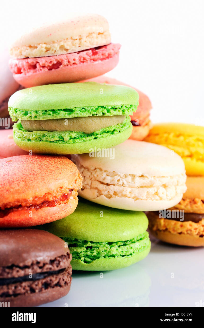 Colorful macaroons on white background Stock Photo - Alamy