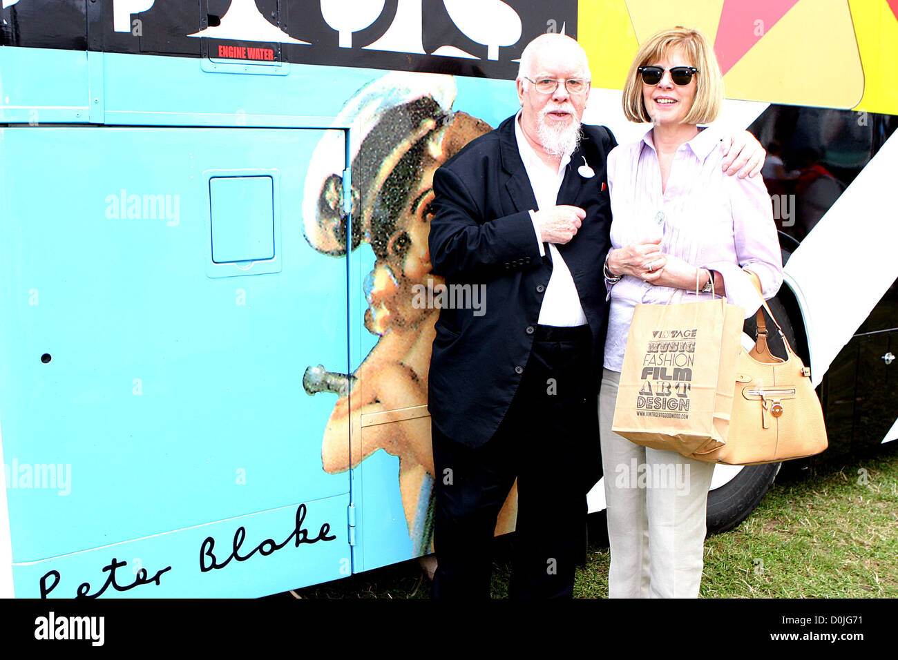 Peter Blake with wife by the Peter Blake Bus at 'Vintage at Goodwood ...