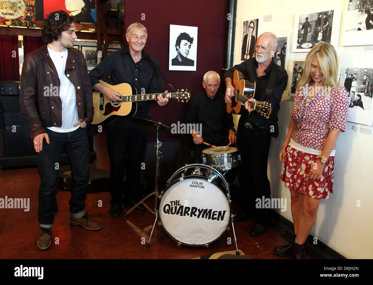 The Quarrymen' Rod Davis, Len Garry and Colin Hanton with Aaron Johnson ...