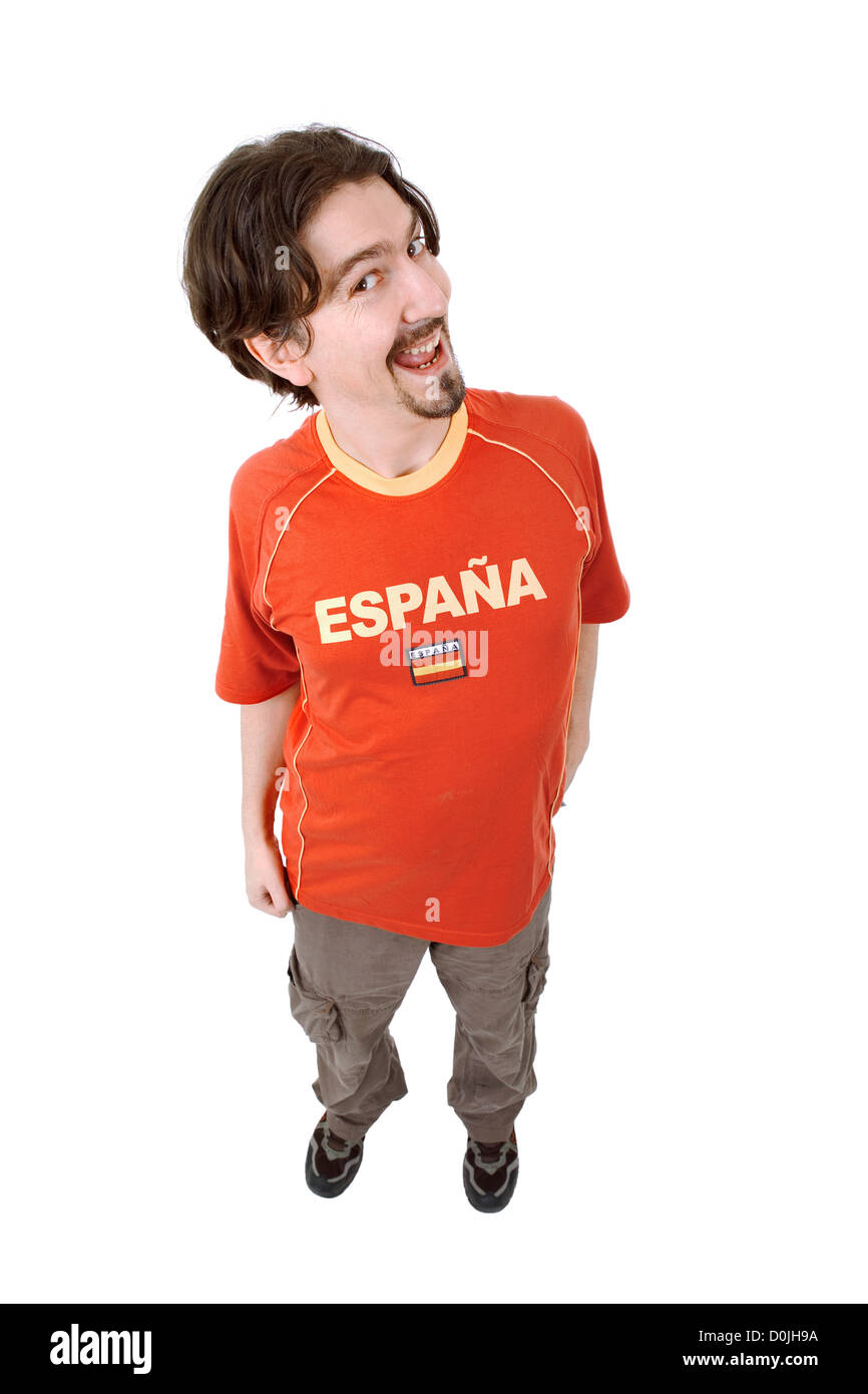 happy spanish man supporter, isolated on white Stock Photo - Alamy