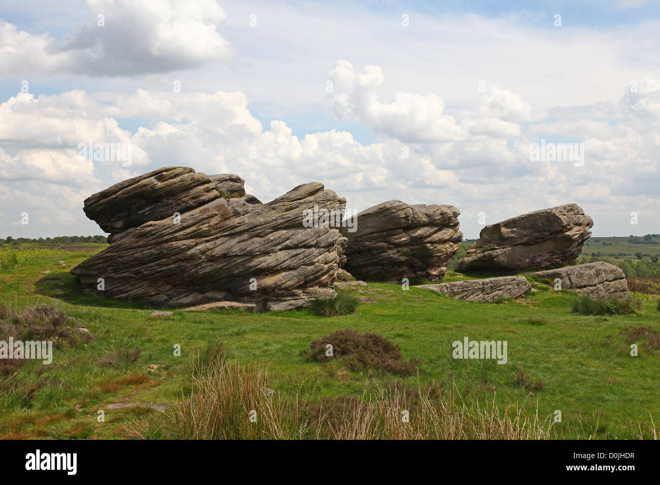 The three boulders representing Nelson's ships on Birchen Edge ...