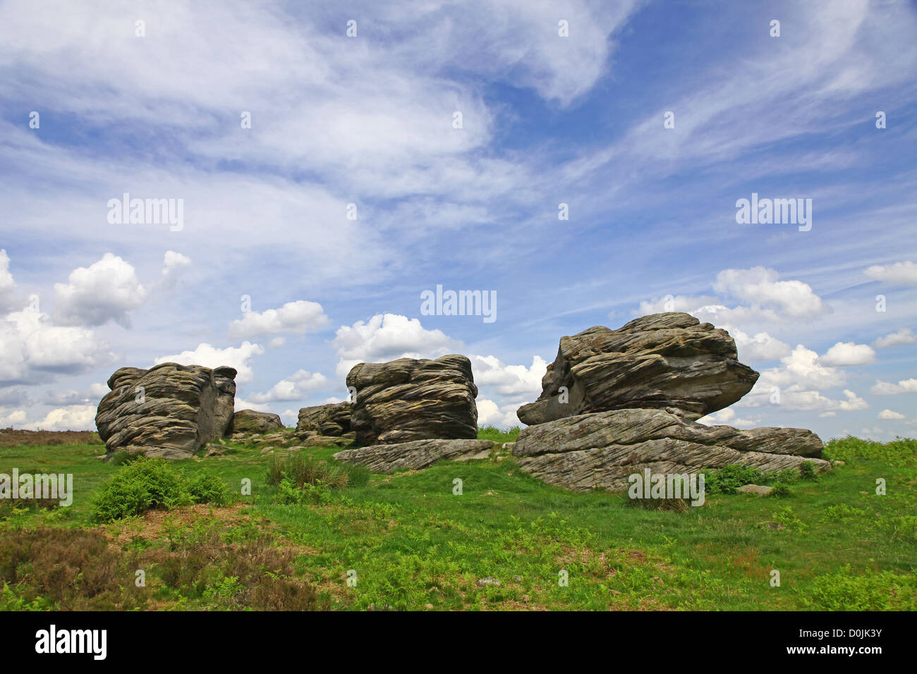 The three boulders representing Nelson's ships on Birchen Edge ...
