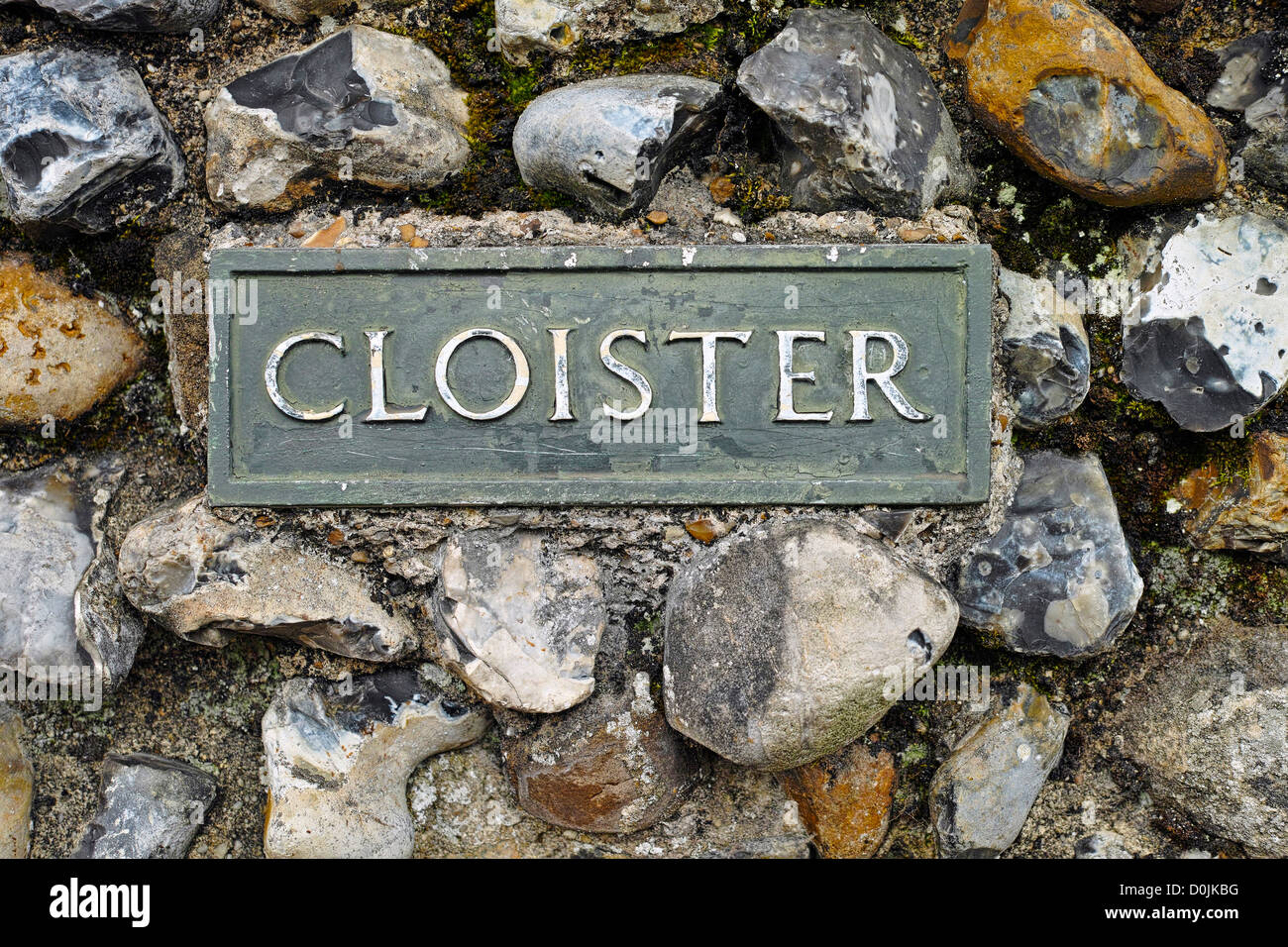 Cloister sign in the gardens by St Edmunsdbury Cathedral Stock Photo ...