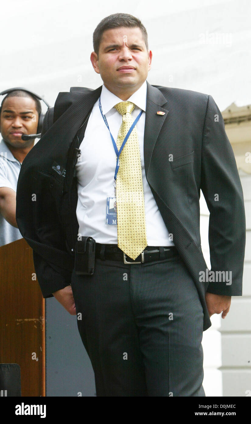 Secret service at departure U.S President Barack Obama, U.S First Lady ...