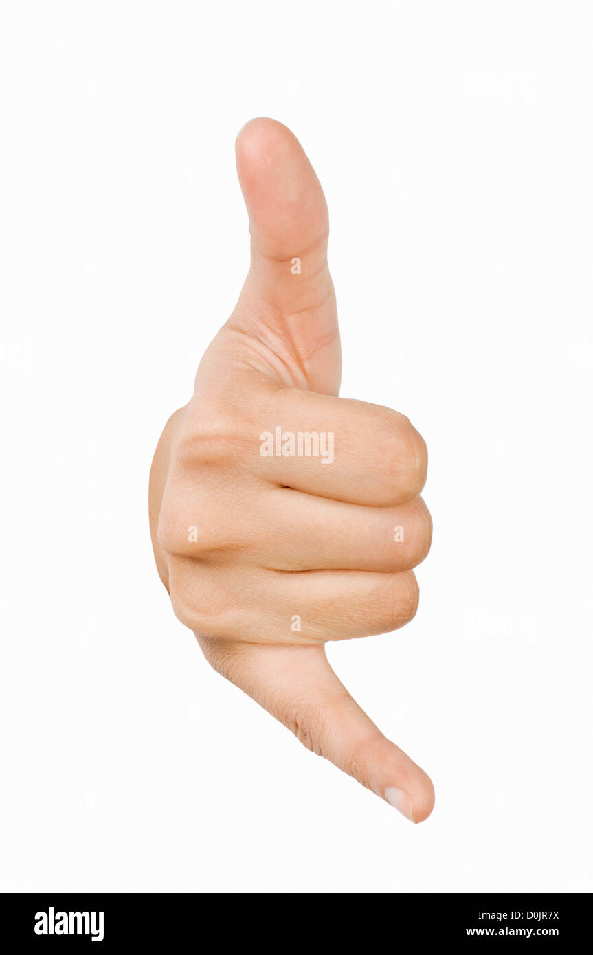 Close-up of a person's hand making a call me gesture Stock Photo - Alamy