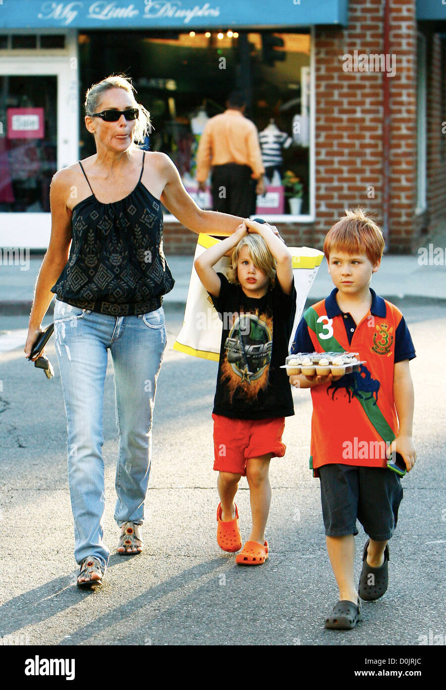 Sharon Stone and her son's Laird and Roan Joseph out and about in ...